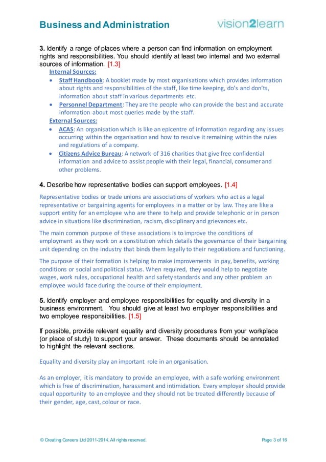 Business and Admin Level 2 Unit 1 assessment answers | DOCX