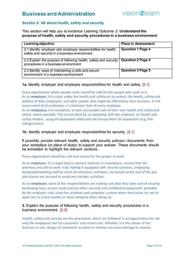 Business and Admin Level 2 Unit 1 assessment answers | DOCX