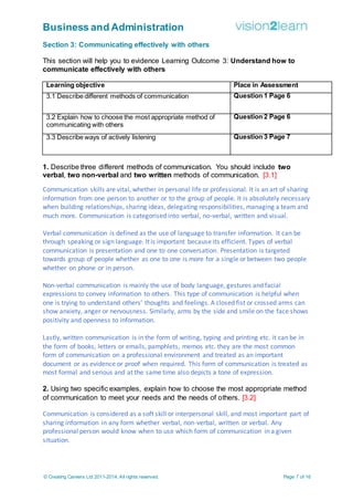 Business and Admin Level 2 Unit 1 assessment answers | DOCX