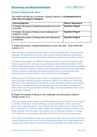 Business and Admin Level 2 Unit 1 assessment answers | DOCX
