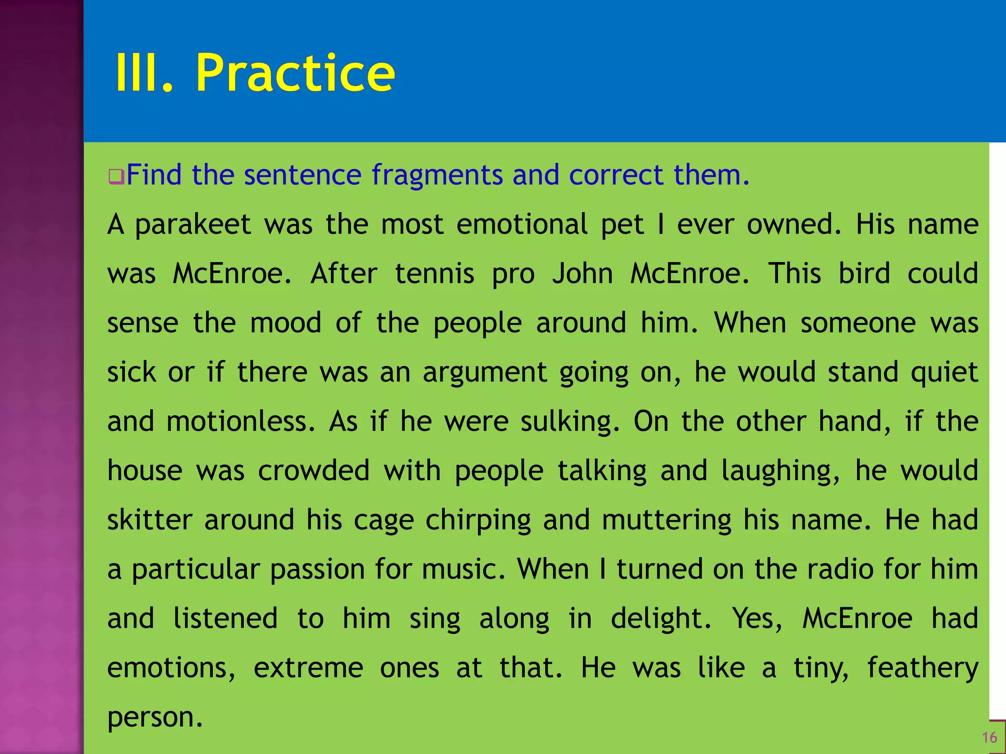 Unit 1 complete sentences vs fragments | PPT