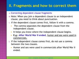 Unit 1 complete sentences vs fragments | PPT