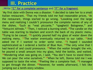 Unit 1 complete sentences vs fragments | PPTX