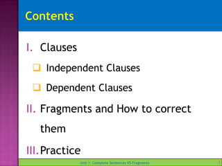 Unit 1 complete sentences vs fragments | PPT