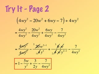 Unit 1 - dividing a polynomial by a monomial | KEY | Physics | Science