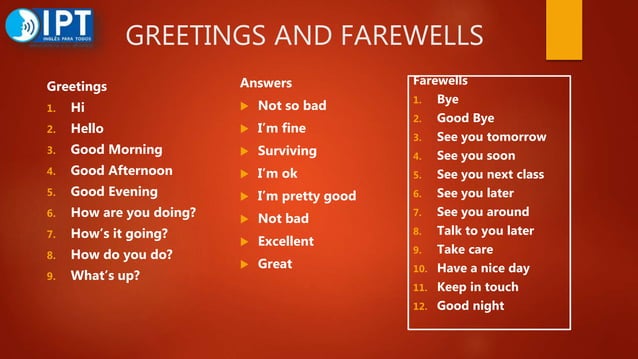 Unit 1 greetings and farewells | PPT