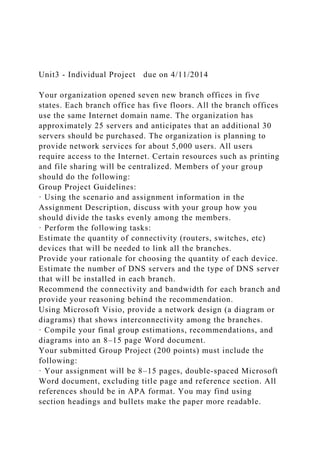 Unit1 - Individual Project Due on 03292014A company wan.docx | Computer ...