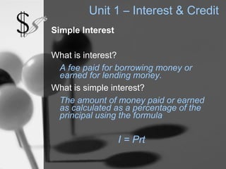 Unit 1 Interest & Credit | PPT