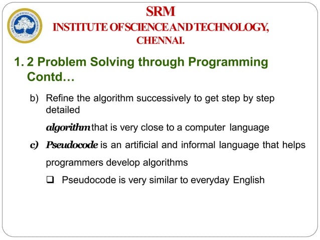 18CSS101J PROGRAMMING FOR PROBLEM SOLVING | PPT