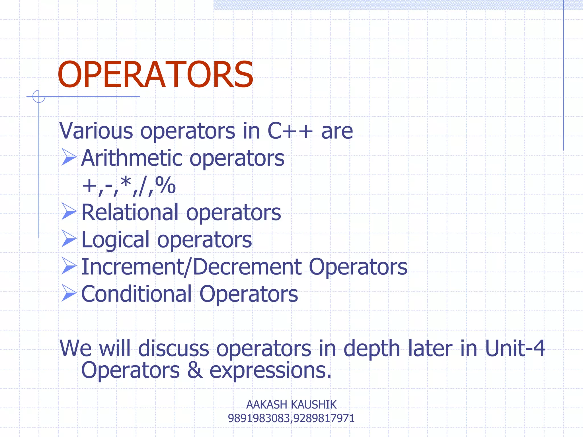 c++ programming Unit 1 introduction to c++ | PPTX