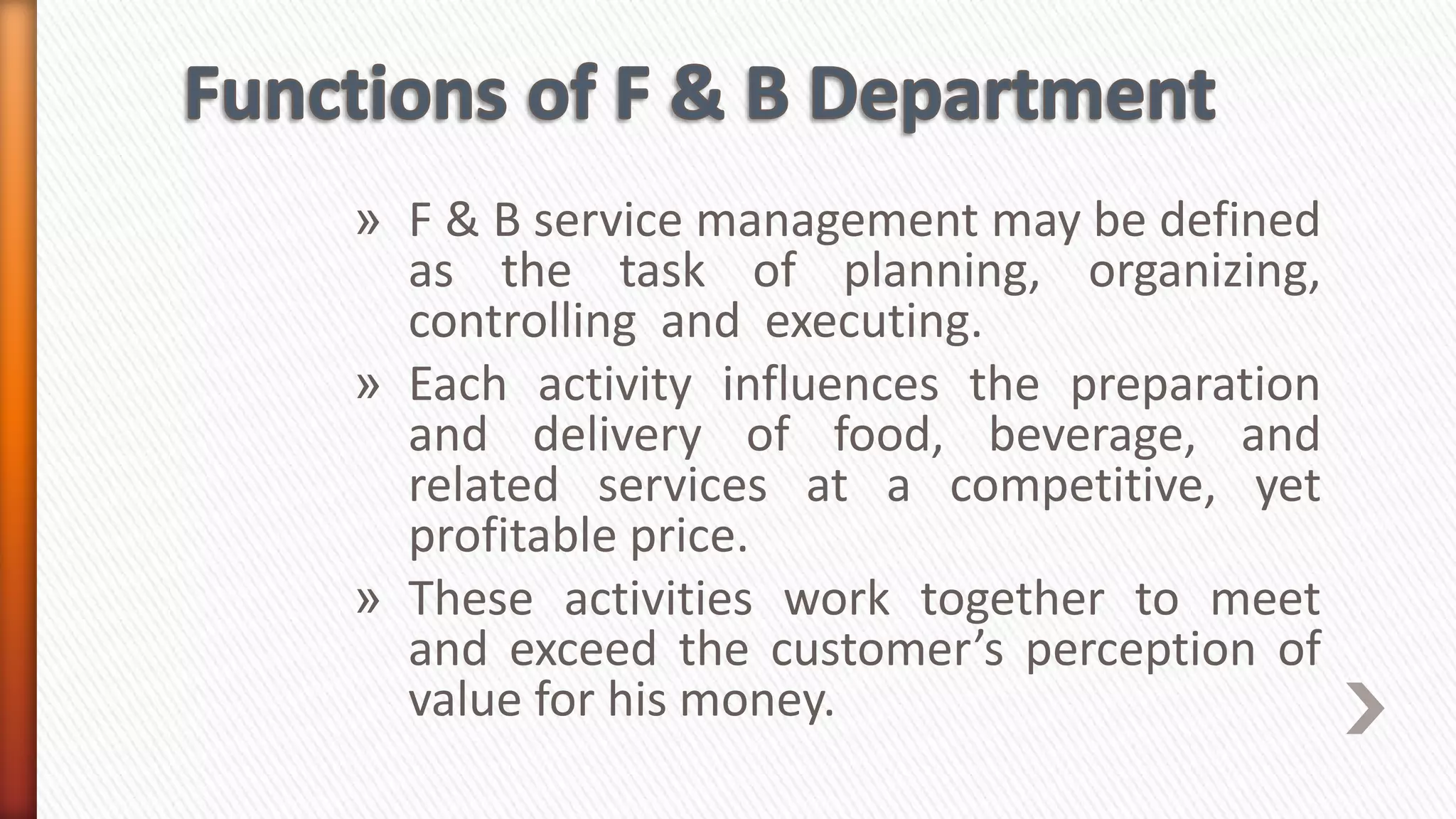 Introduction to food & beverage department | PPTX