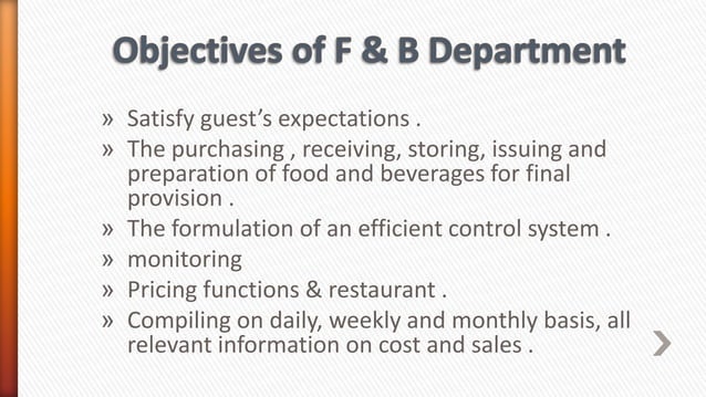 Introduction to food & beverage department | PPTX