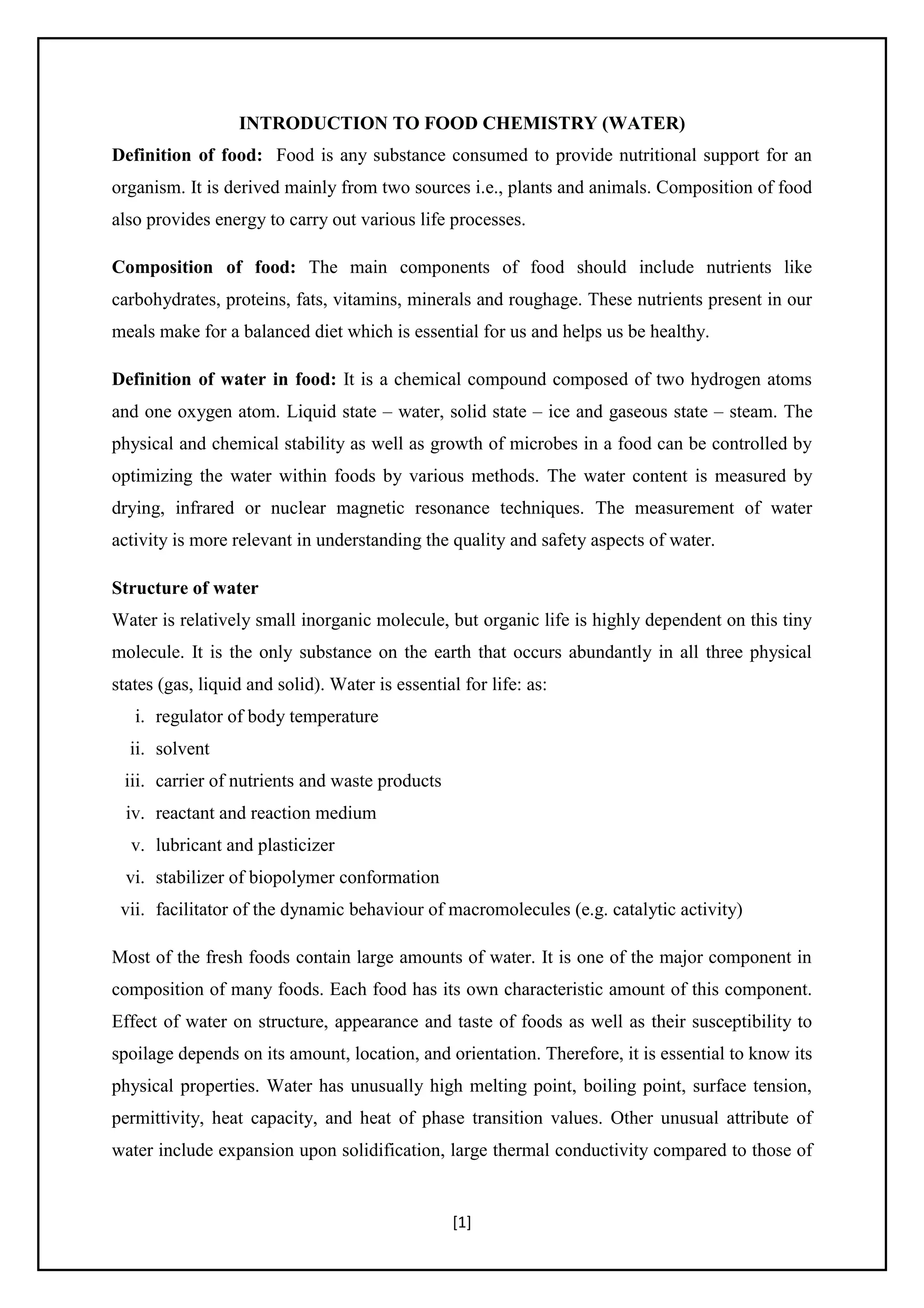 UNIT 1- Introduction to food chemistry, water.docx