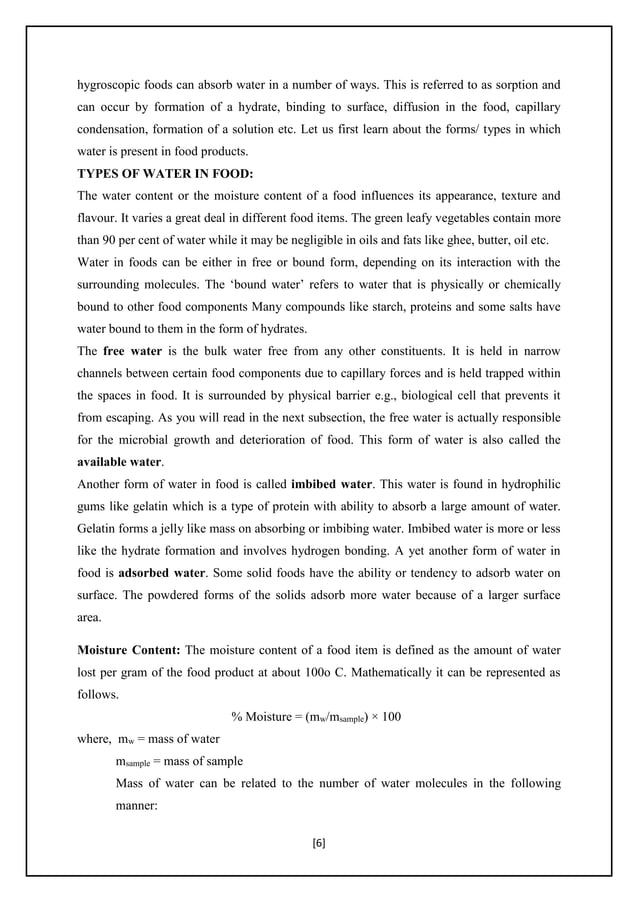 UNIT 1- Introduction to food chemistry, water.docx | Chemistry | Science