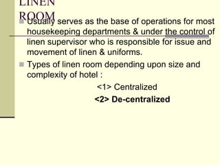 Unit 1 layout of housekeeping department | PPTX