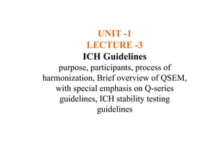 Unit 1-lecture 1 ICH guidelines quality assurance | PPTX