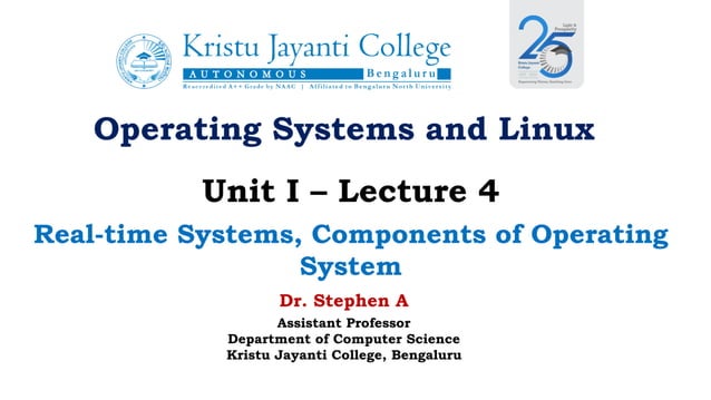 Unit 1 Lecture 4 Real Time Systems Components Of Operating System Pdf