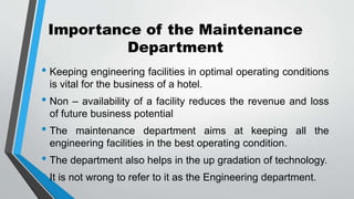 Maintenance Department of Hotels | PPTX