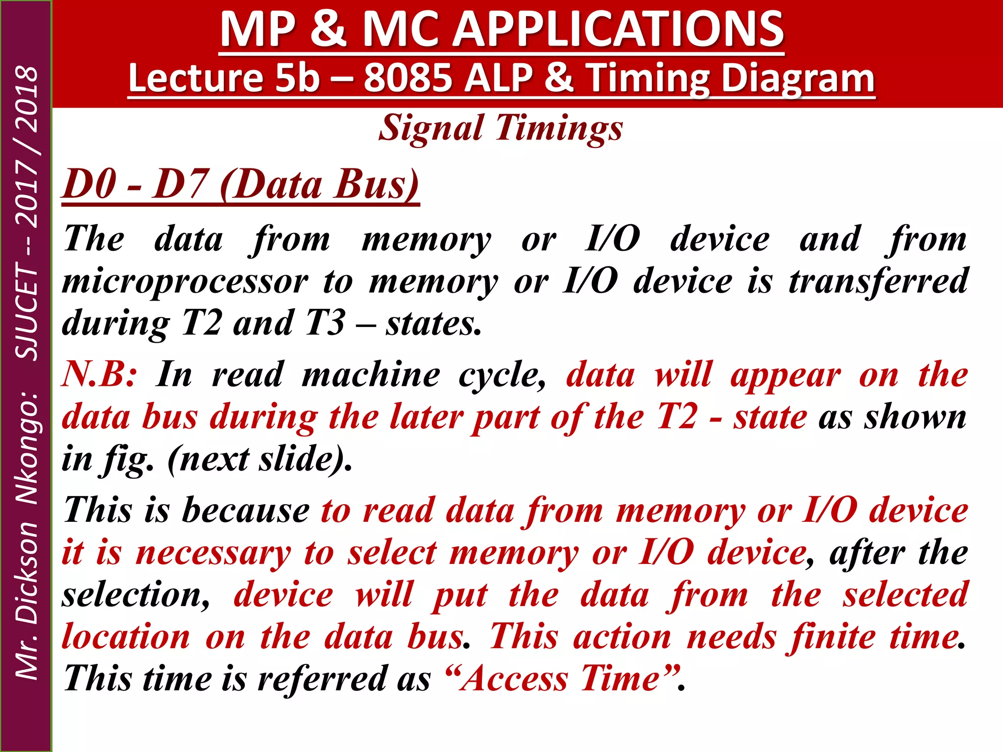 Unit 1 8085 Timing diagram - lecture 5b | PPTX