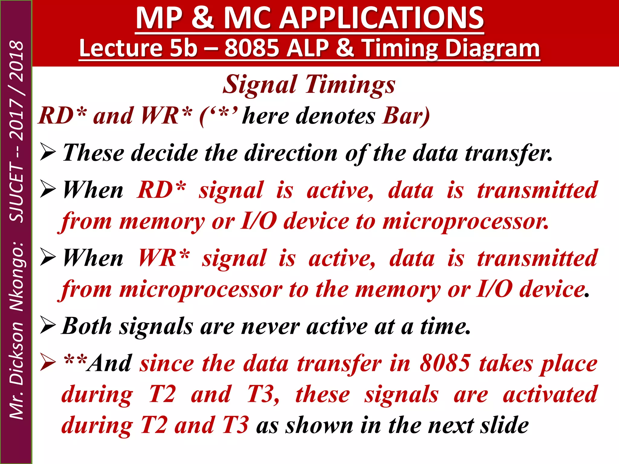 Unit 1 8085 Timing diagram - lecture 5b | PPTX