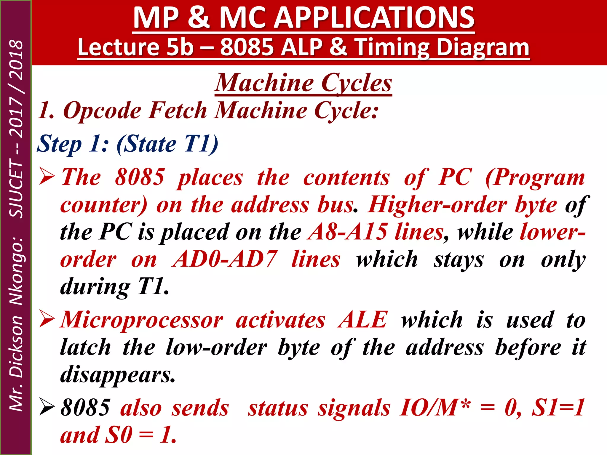 Unit 1 8085 Timing diagram - lecture 5b | PPTX