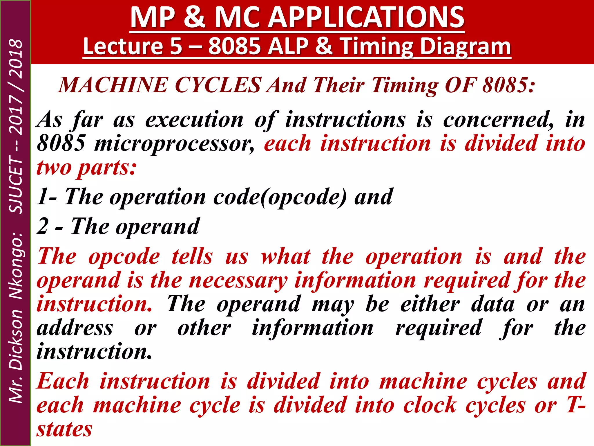 Unit 1 8085 Timing diagram - lecture 5b | PPTX
