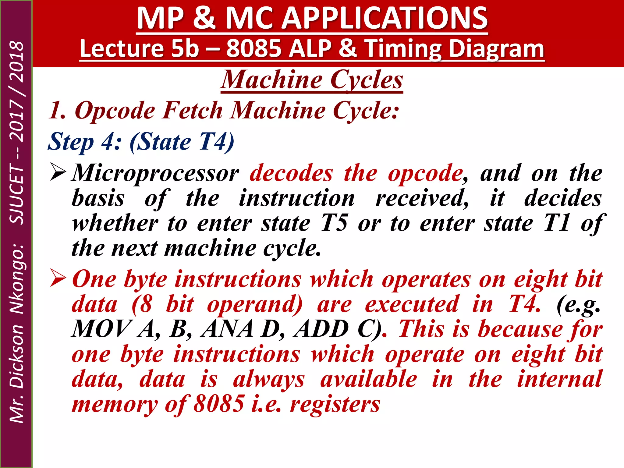 Unit 1 8085 Timing diagram - lecture 5b | PPTX
