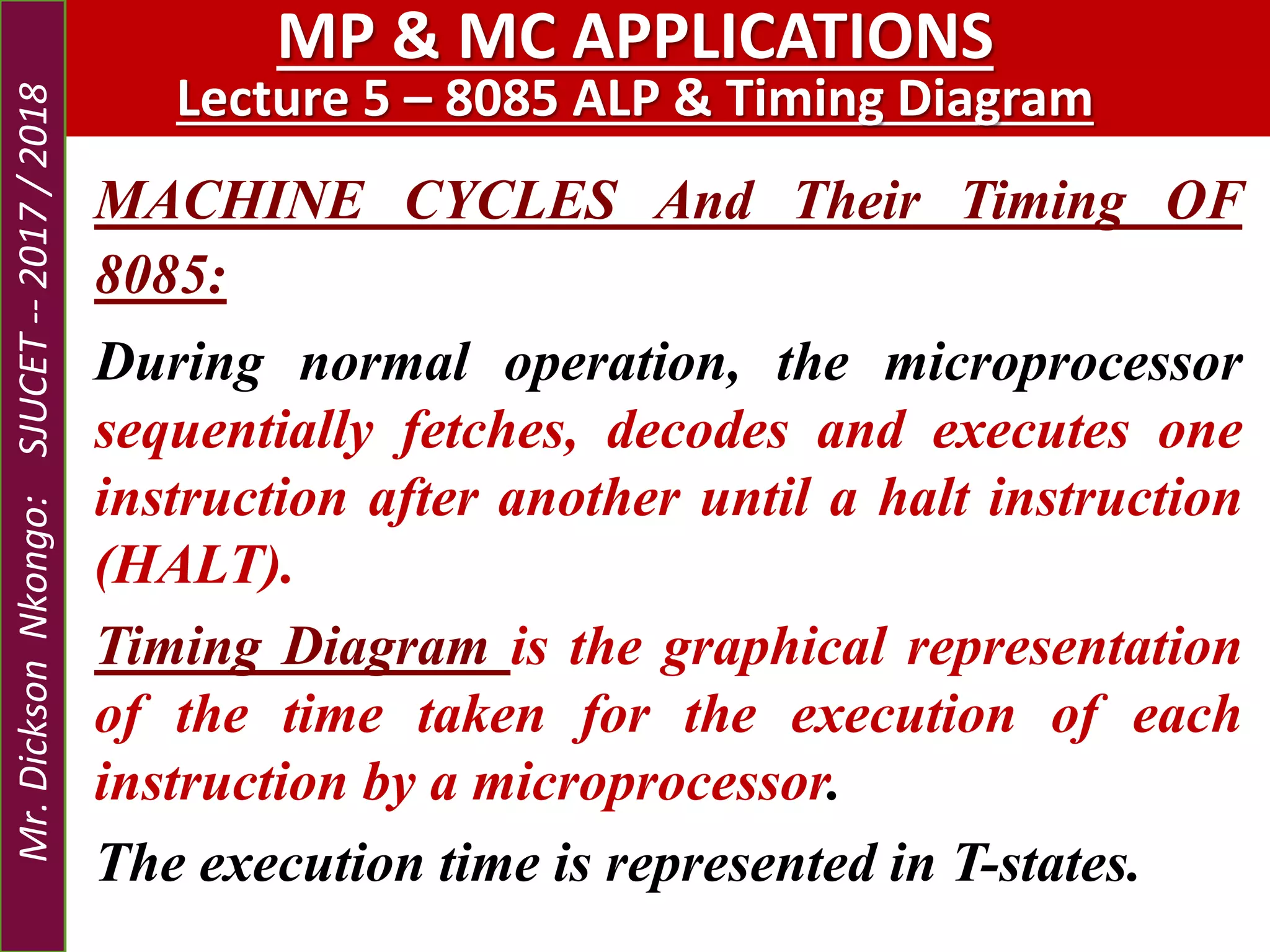 Unit 1 8085 Timing diagram - lecture 5b | PPTX
