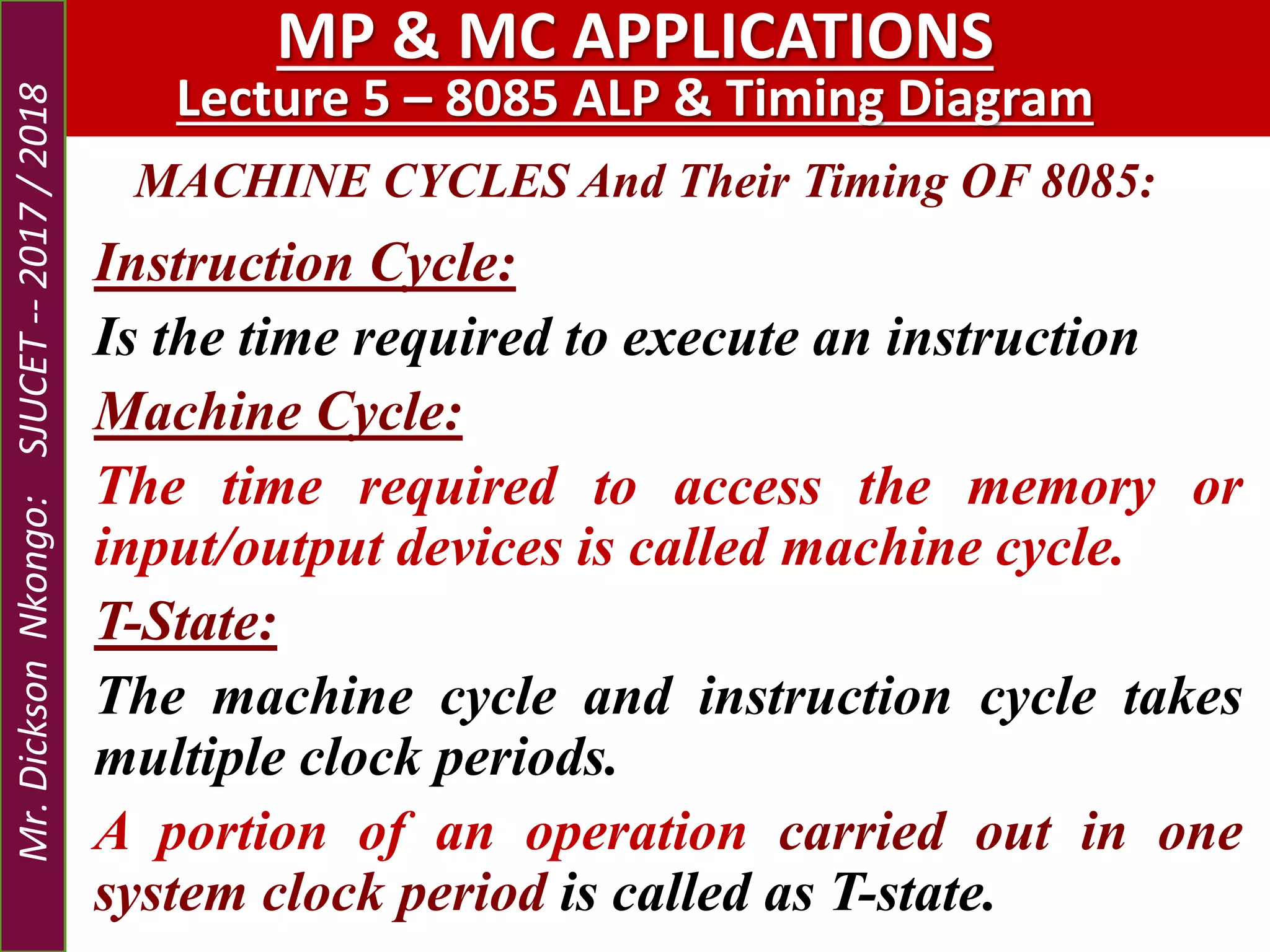 Unit 1 8085 Timing diagram - lecture 5b | PPTX