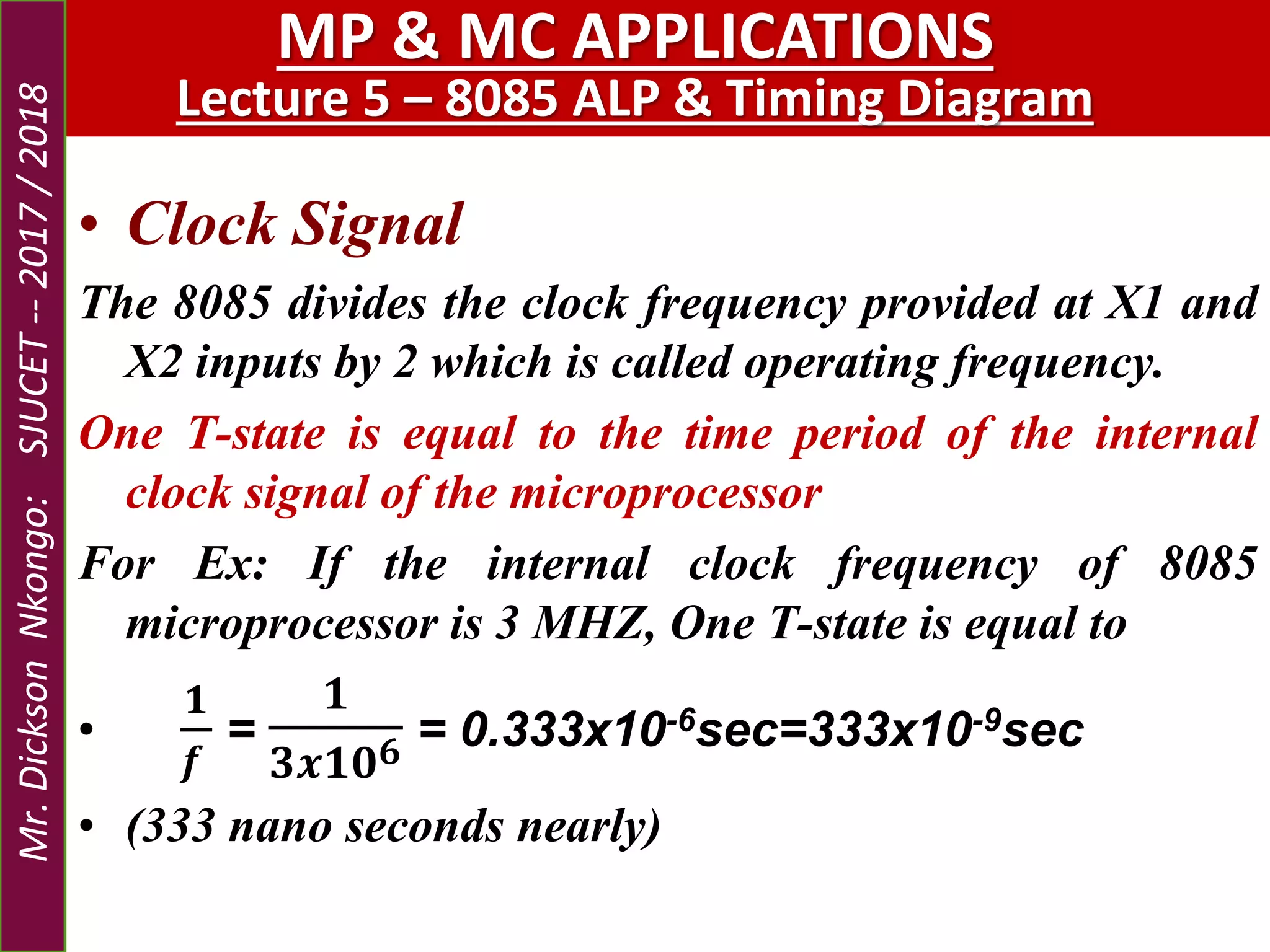 Unit 1 8085 Timing diagram - lecture 5b | PPTX