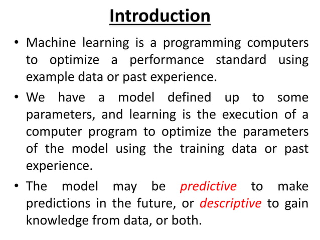 Unit 1 Ml Introduction To Machine Learningpptx Computing Technology And Computing