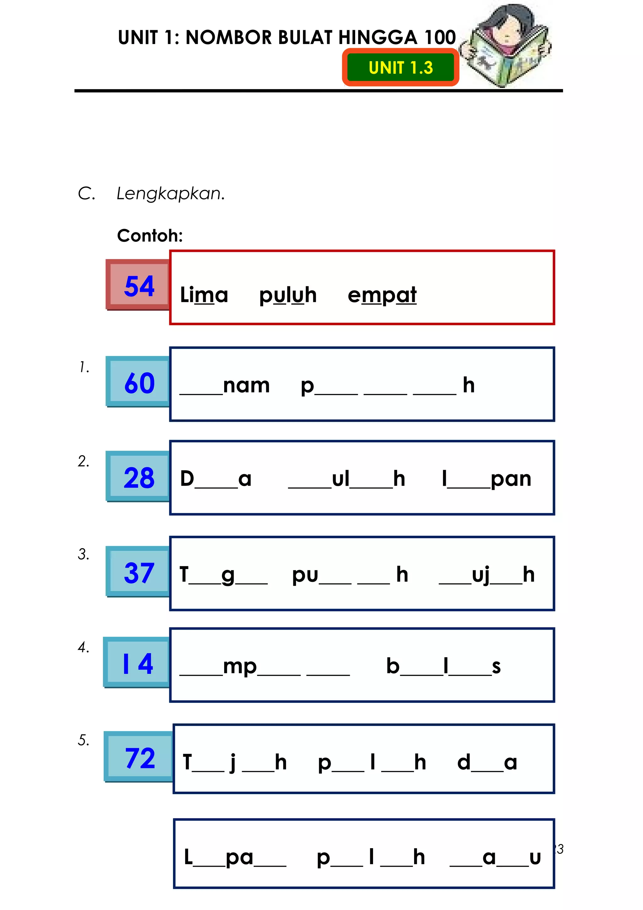 Unit 1 nombor bulat hingga 100 | DOC