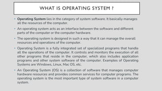 OVERVIEW OF OPERATING SYSTEM -Basic concepts of operating system like functions of OS and other ...