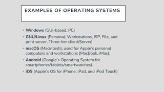 OVERVIEW OF OPERATING SYSTEM -Basic concepts of operating system like functions of OS and other ...