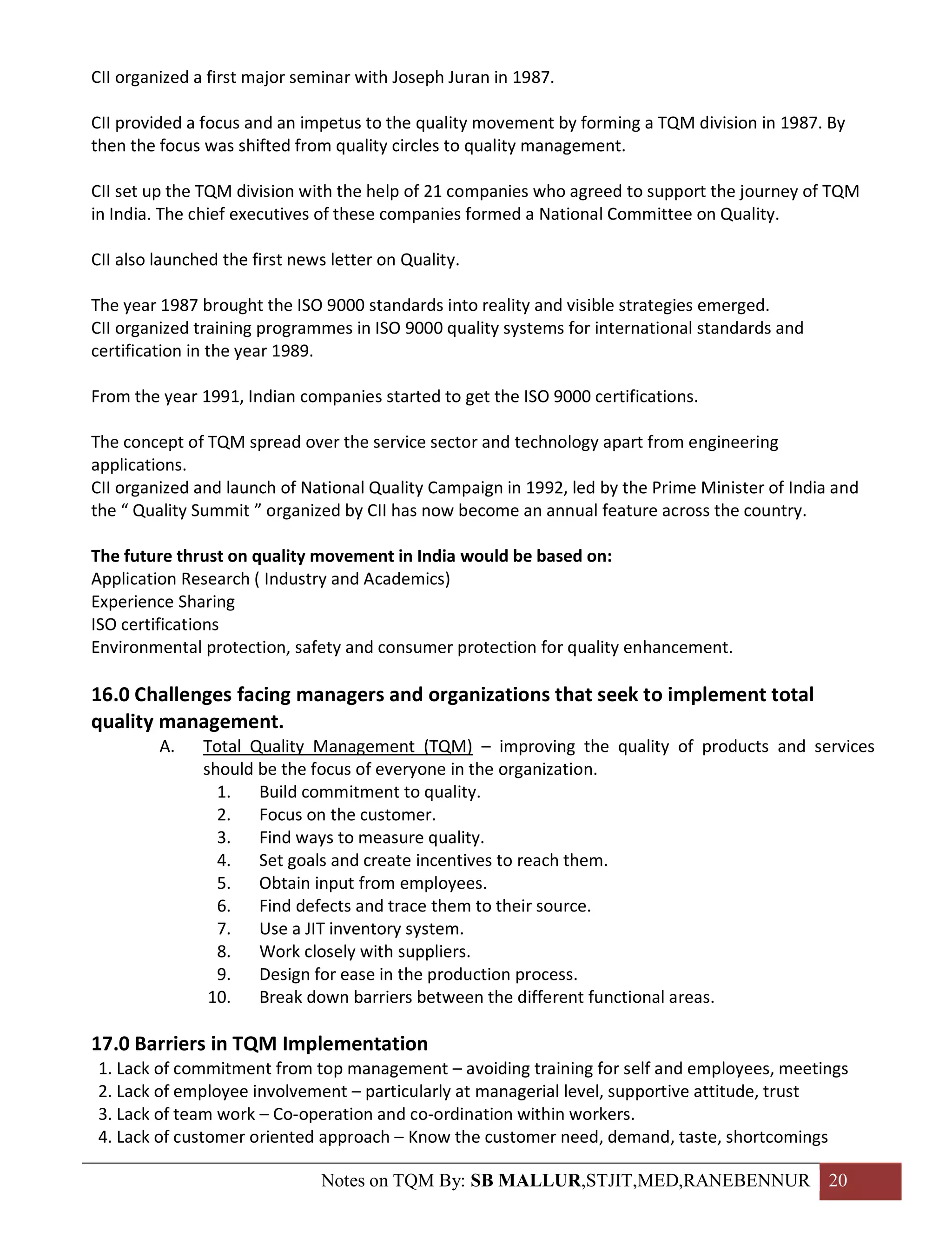 Unit 1. quality, total quality, tqm | PDF