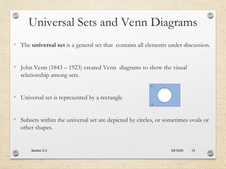 Theory of the sets and Venn diagram-grade 9 math | PPT