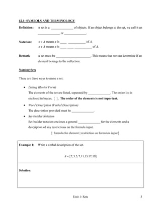 Unit 1 sets lecture notes | PDF
