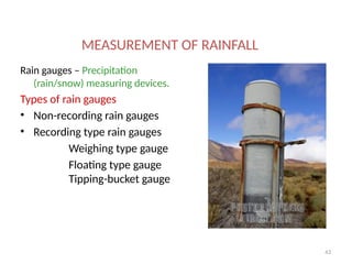 UNIT 1 - SURFACE WATER- Hydrological cycle, Rainfall and rain gauges | PPTX