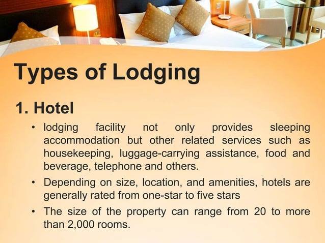 Unit 1 - Topic 2 - Categories of Lodging Establishments.pptx | Bed ...