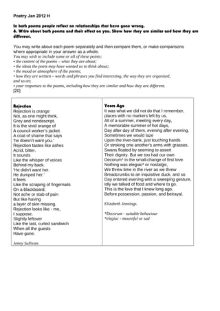 Unit 1 WJEC unseen poetry higher - past questions | DOC