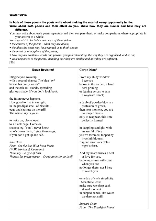 Unit 1 WJEC unseen poetry higher - past questions | DOC