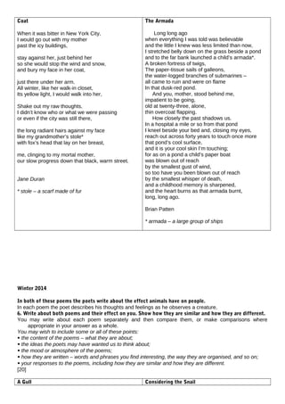 Unit 1 WJEC unseen poetry higher - past questions | DOC