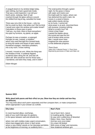 Unit 1 WJEC unseen poetry higher - past questions | DOC