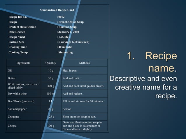 Recipe Development & Standardization | PPTX | Cooking | Food & Drink