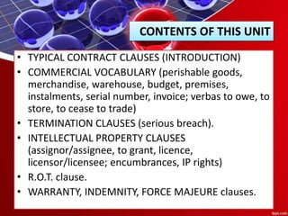 Unit 10. CONTRACT CLAUSES | PPTX