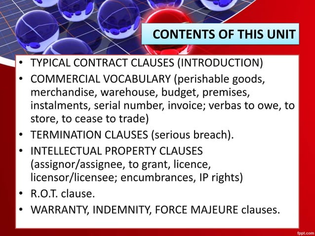 Unit 10. CONTRACT CLAUSES | PPTX | Business | Business and Finance