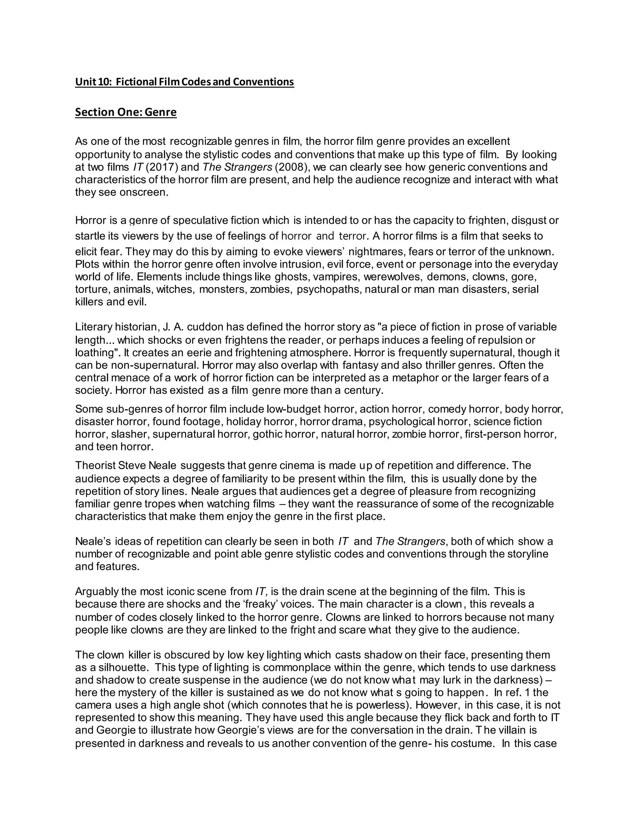 Unit 10 assignment 1 (horror genre) | DOCX