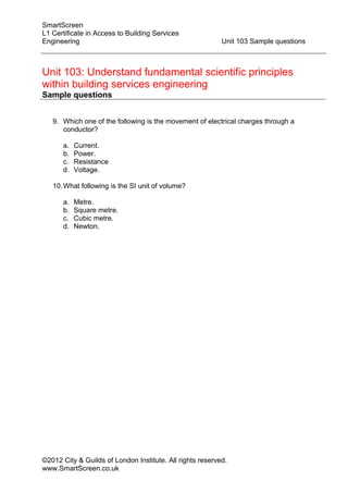 Unit 103 sample questions | DOC