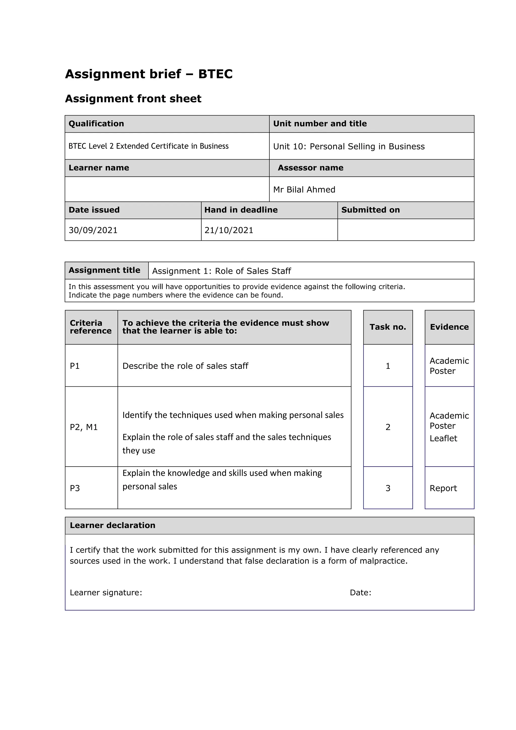 Unit 10 assignment 1 brief | PDF