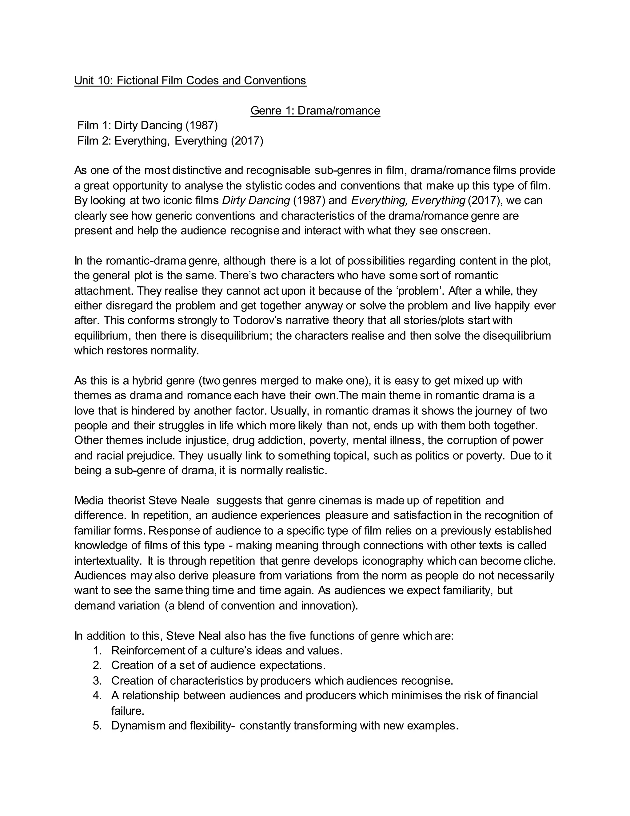 Unit 10: Fictional Film Codes and Conventions | DOCX